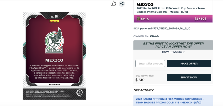 Panini lanza tarjetas NFT de México previo a la próxima Copa Mundial