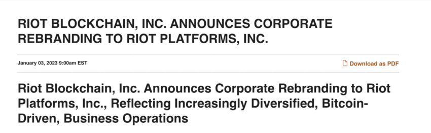 Riot Blockchain cambia su nombre a Riot Platforms para expandir líneas ...